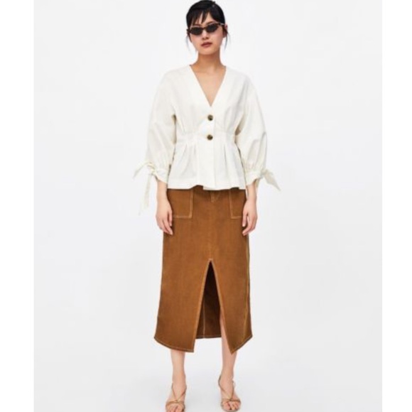 Zara | Tops | Zara Linen Blend Pleated Top With Bow Sleeves | Poshmark